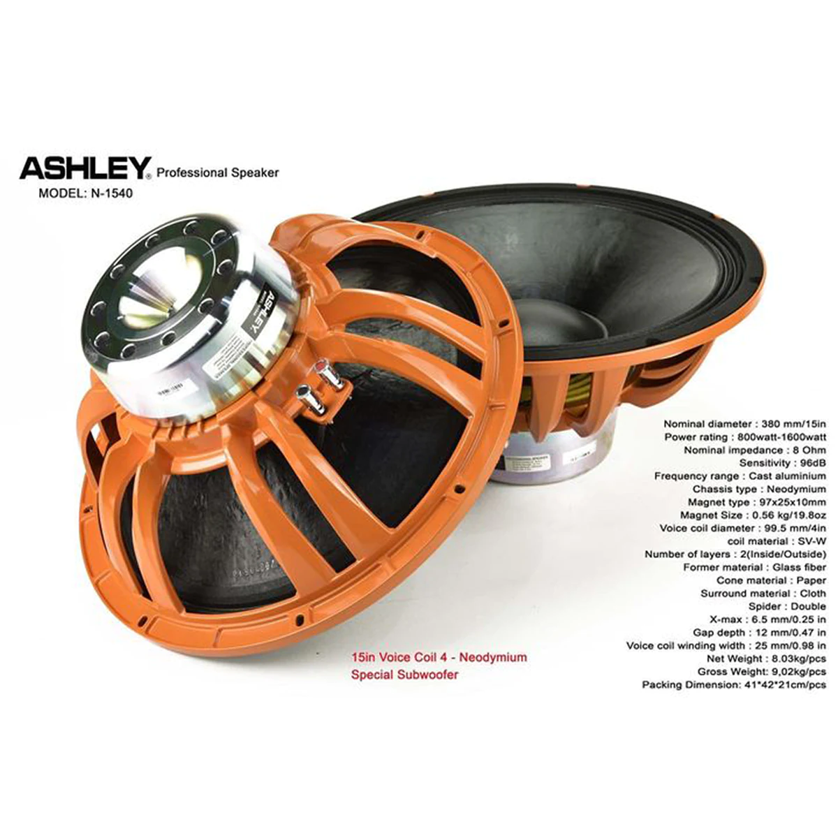 Jual Ashley N-1540 Speaker Woofer 18 inch 8 Ohm 1600 Watt