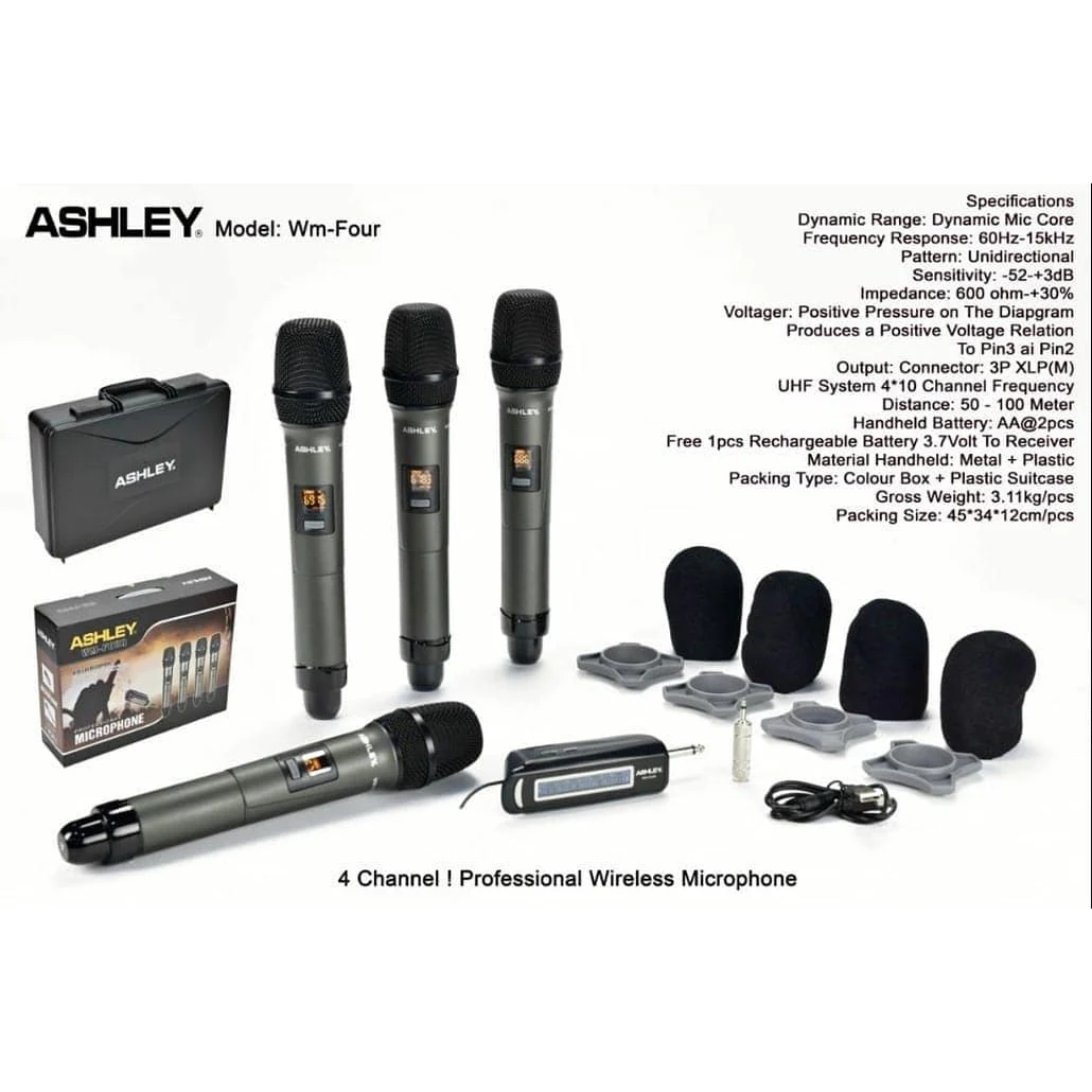 Jual Ashley WM-Four Mic Wireless Pegang Handheld Receiver Colok Isi 4