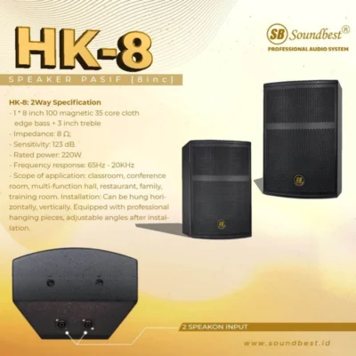 Jual Soundbest HK 8 Speaker Pasif 8 Inch 2 Way 8 Ohm 220 Watt