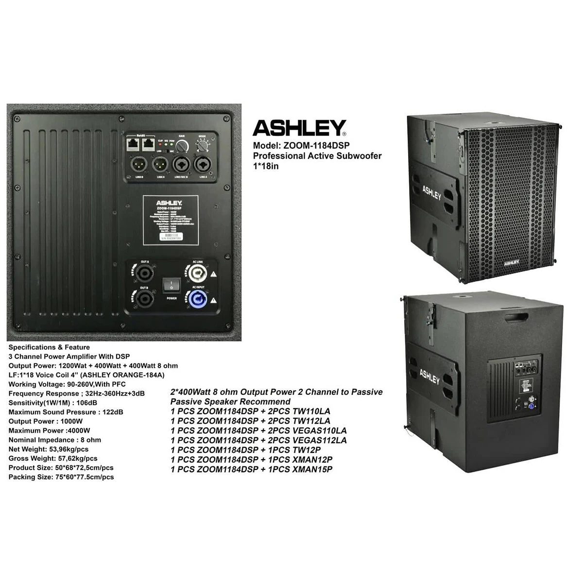 Jual Ashley Zoom 1184 DSP Subwoofer Aktif 18 Inch 4000 Watt